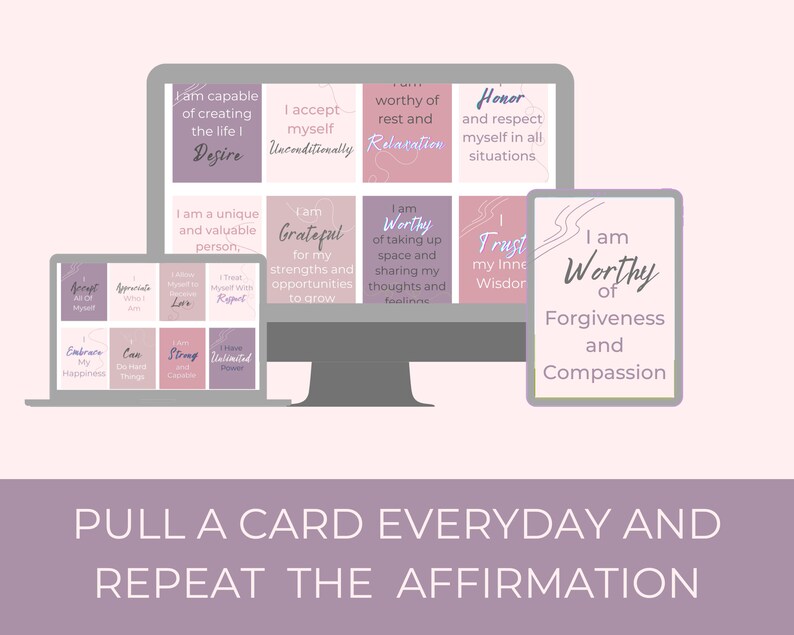 48 Positive Affirmation Cards for Women Printable Self Esteem Card Deck ...