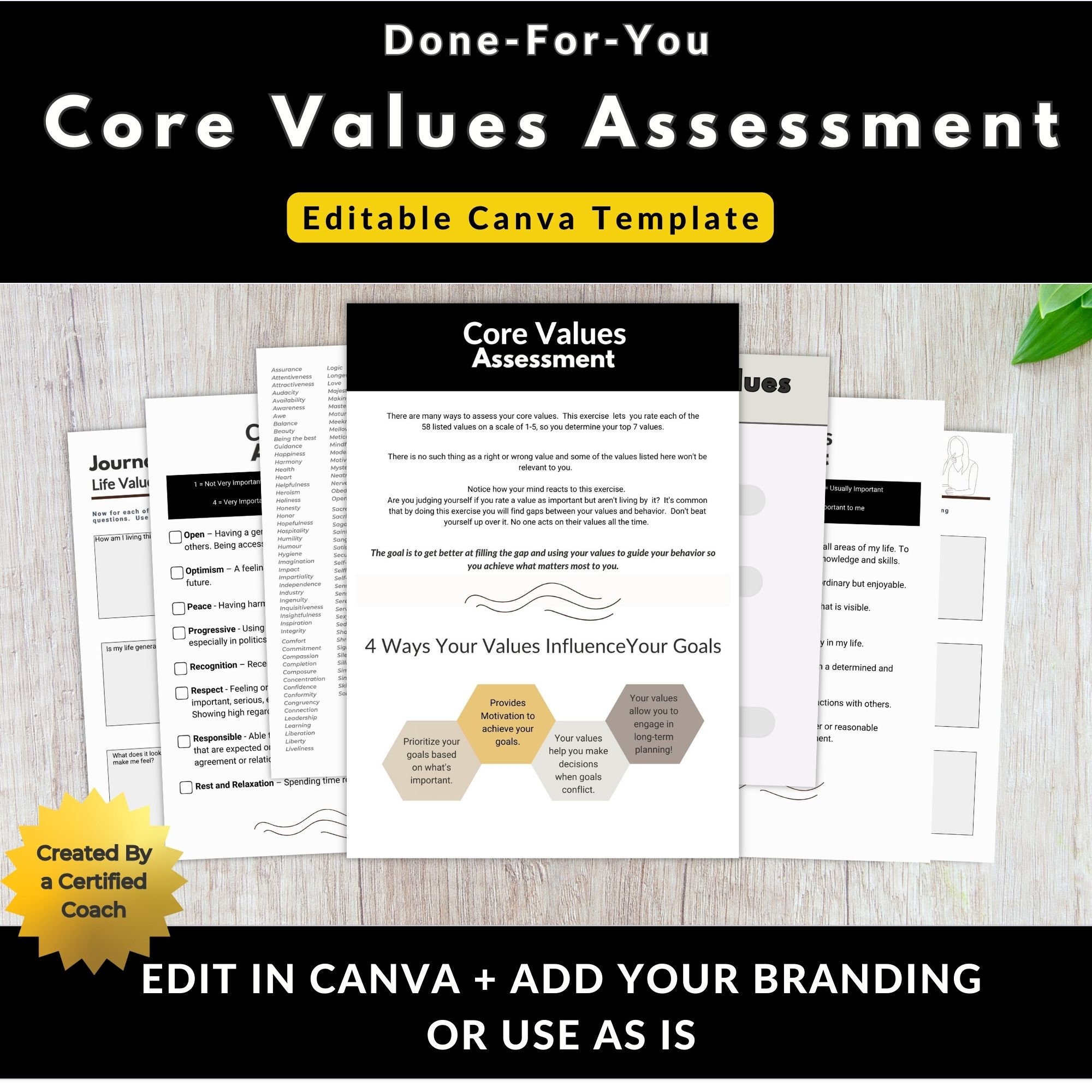 Done for You Core Values Assessment Worksheet Coaching Canva Template ...