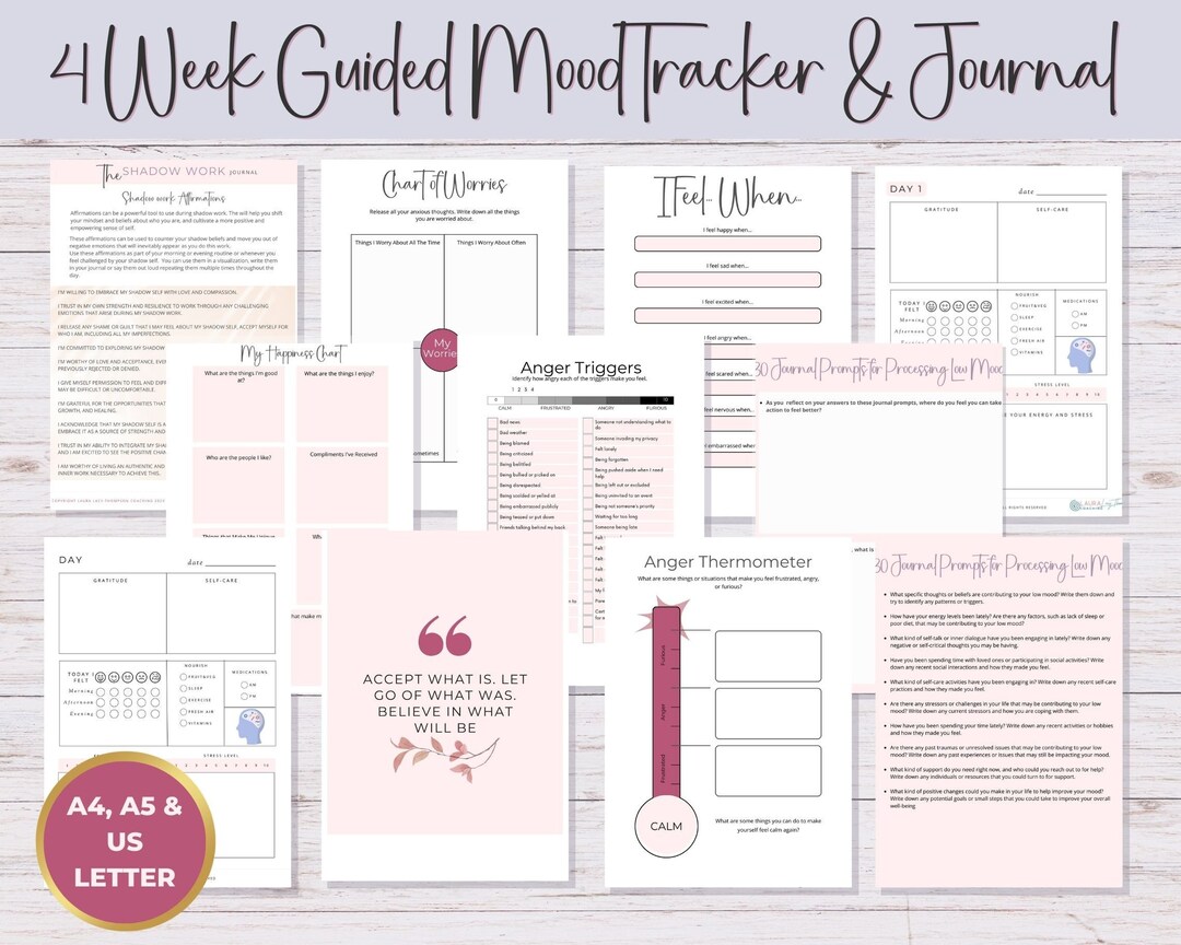 Mood Tracker Journal Mood Tracker Self Care Journal Self-love Planner ...