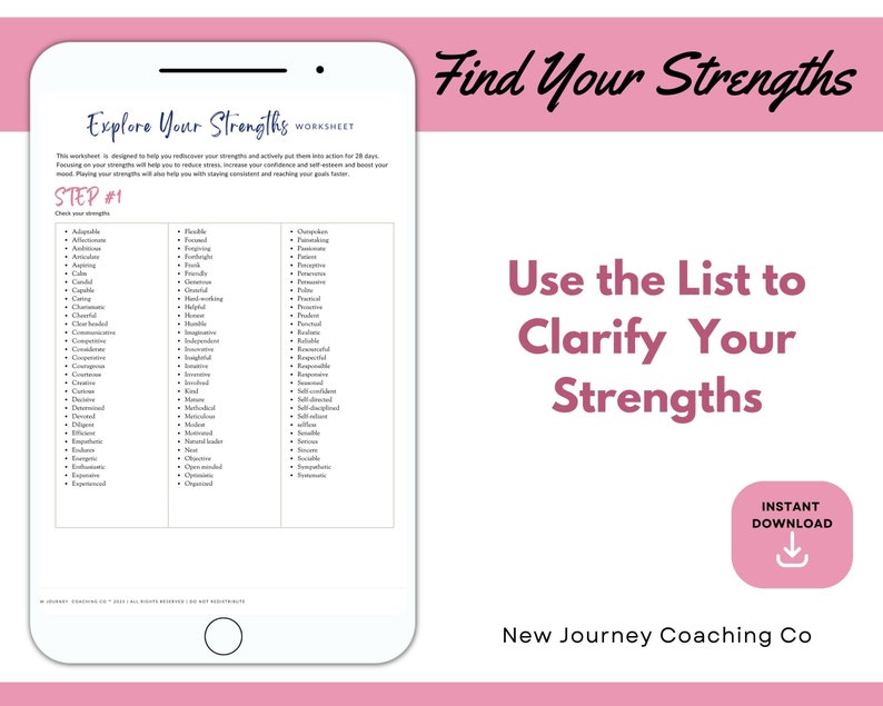 Strengths Worksheet: Therapy & Personal Growth Tools (digital Download ...