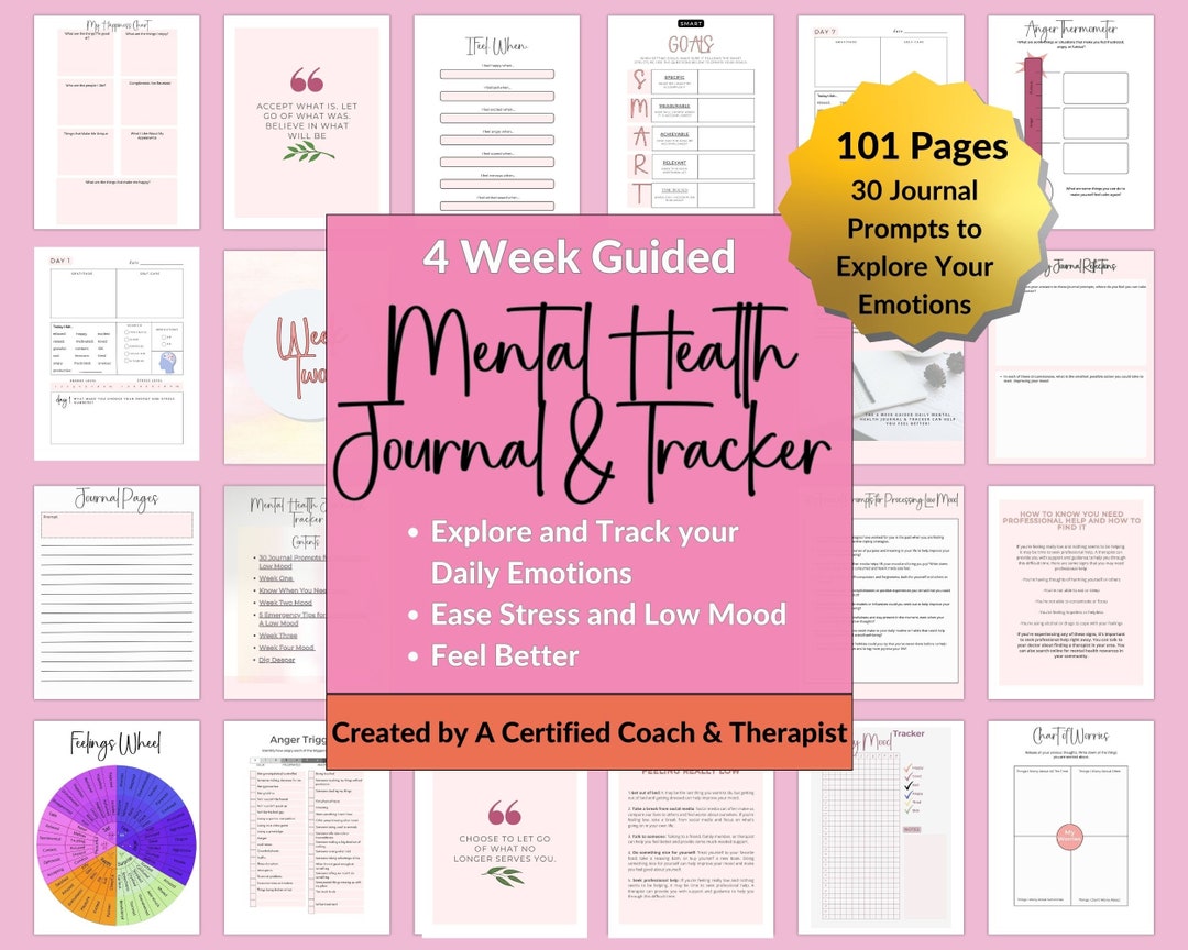 Mental Health Journal Tracker Daily Check in Mental Wellness Therapy ...