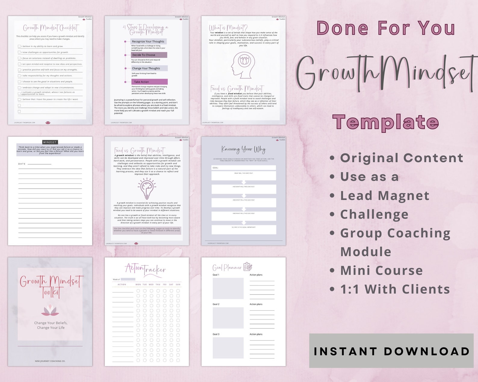 Done for You Coaching Worksheets Growth Mindset Canva Template Growth ...