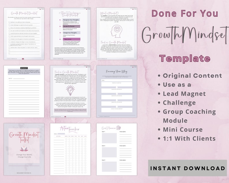 Done for You Coaching Worksheets Growth Mindset Canva Template Growth ...