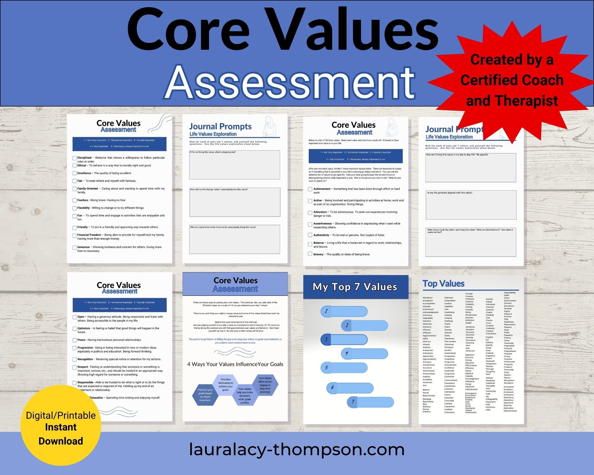 Core Values Worksheet Core Values Assessment Journal Prompts Core ...