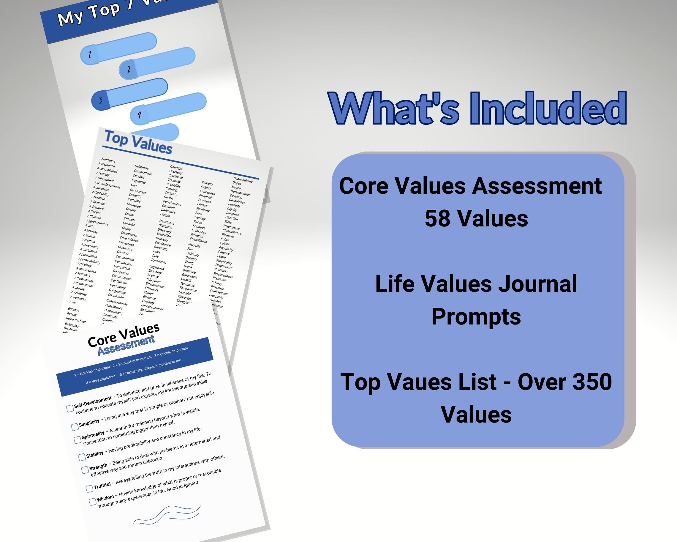 Core Values Worksheet Core Values Assessment Journal Prompts Core ...