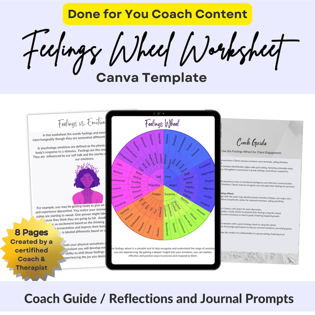 Feelings Wheel Worksheet: Coaching Tool, Emotions Guide (canva Template ...