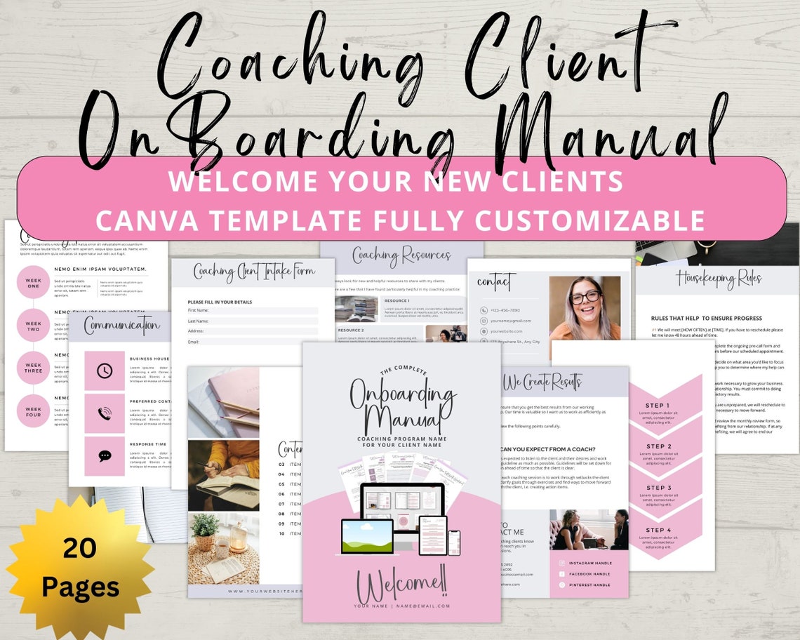 New Client Onboarding Template Onboarding A New Client Manual Canva Template for Life Coach ...