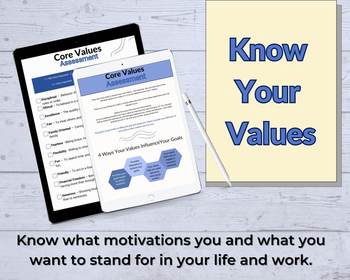 Core Values Worksheet Core Values Assessment Journal Prompts Core ...