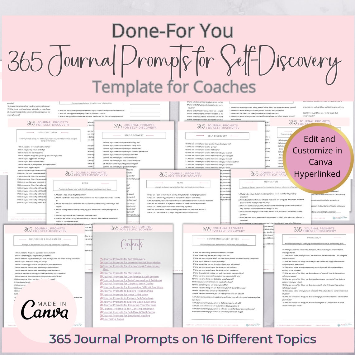 365 Journal Prompts for Self-discovery: Canva Template for Coaches ...