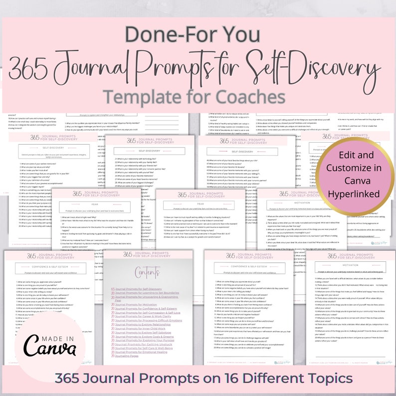 365 Journal Prompts for Self-discovery: Canva Template for Coaches ...