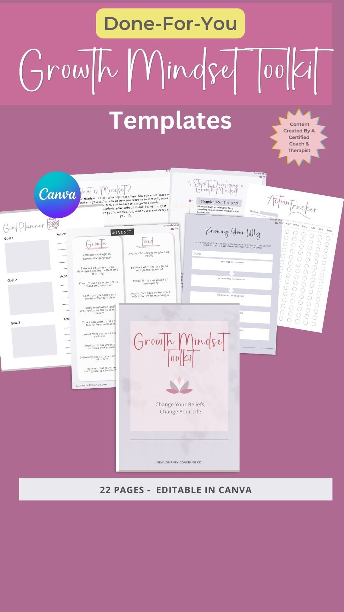 Done for You Coaching Worksheets Growth Mindset Canva Template Growth ...