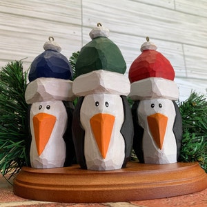 Hand Carved Penguin Ornament | Whittle Penguin | Christmas Tree ...