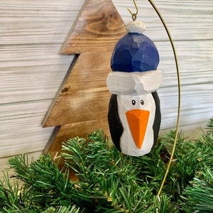 Hand Carved Penguin Ornament | Whittle Penguin | Christmas Tree ...
