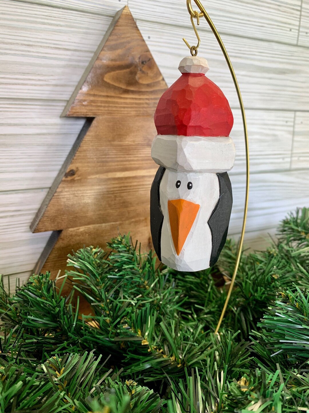 Hand Carved Penguin Ornament | Whittle Penguin | Christmas Tree ...