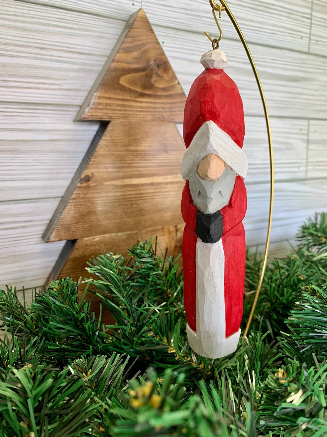 Hand Carved Santa Ornament - Closed Robe | Whittle Santa | Christmas ...