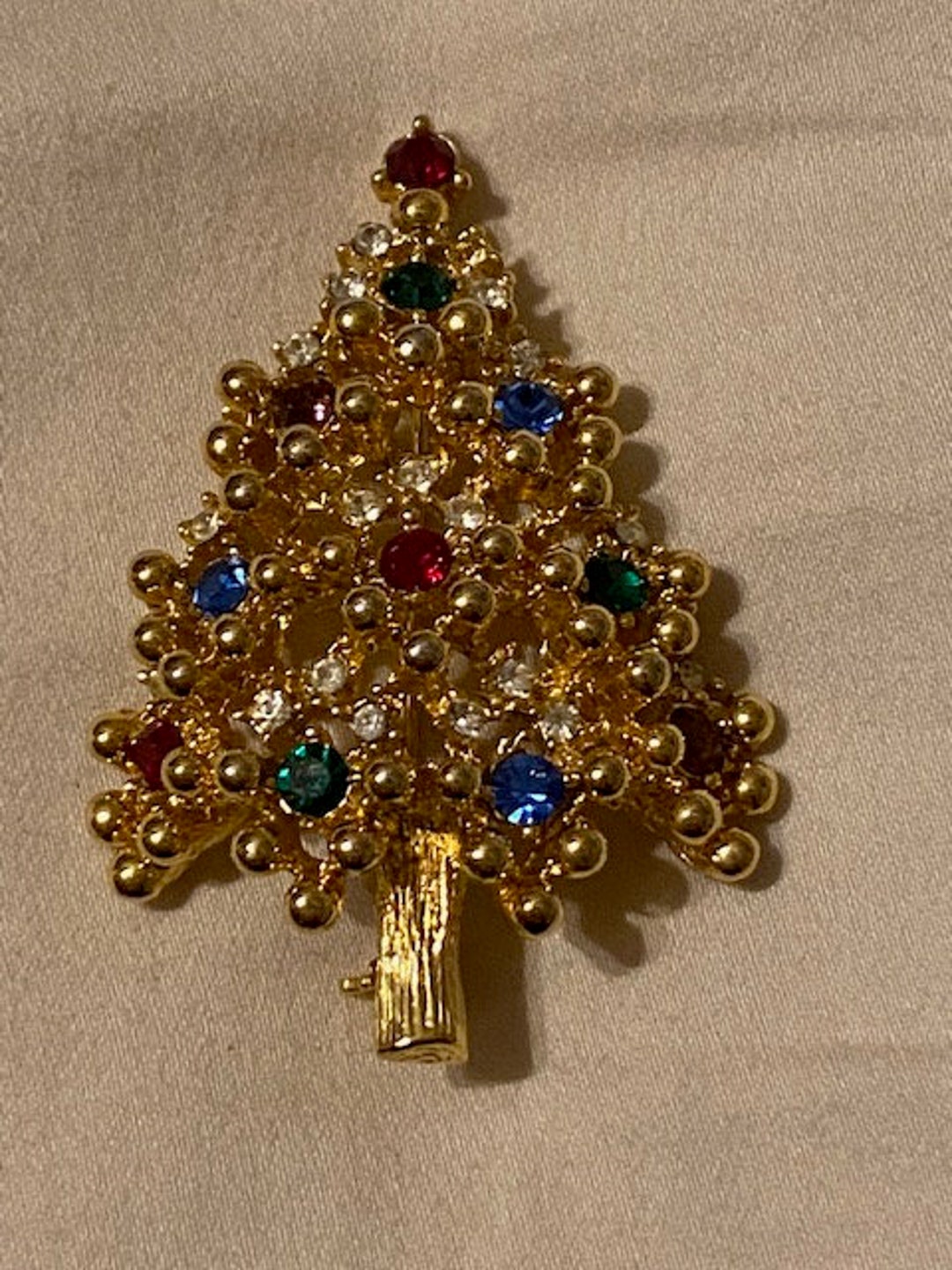 Vintage Signed Eisenberg Christmas Tree Two Gold-tone Rhinestone Brooch ...