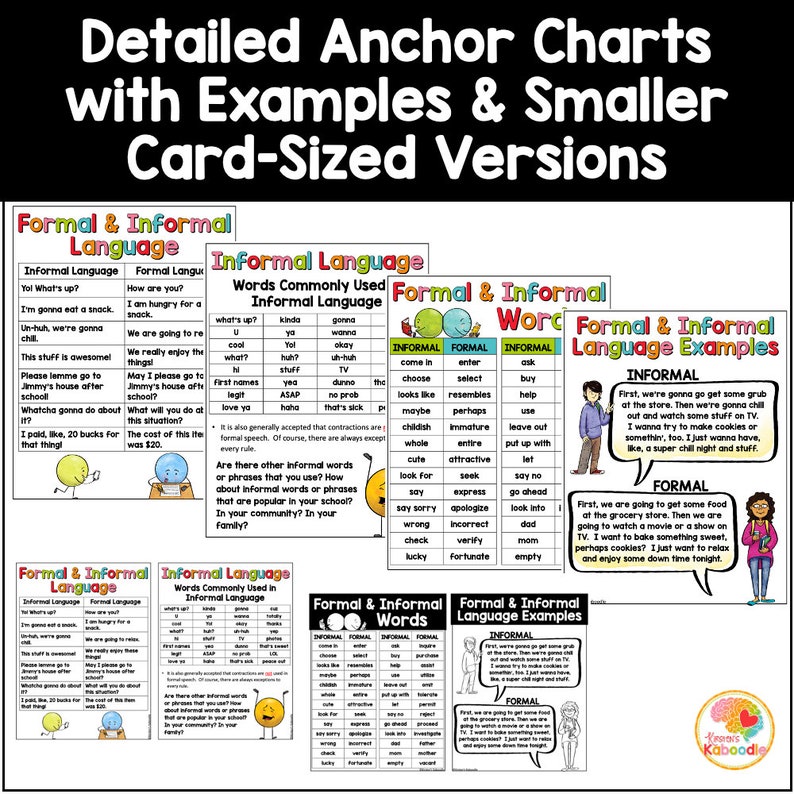 Formal and Informal Language Anchor Charts: Reading Skills Reference ...