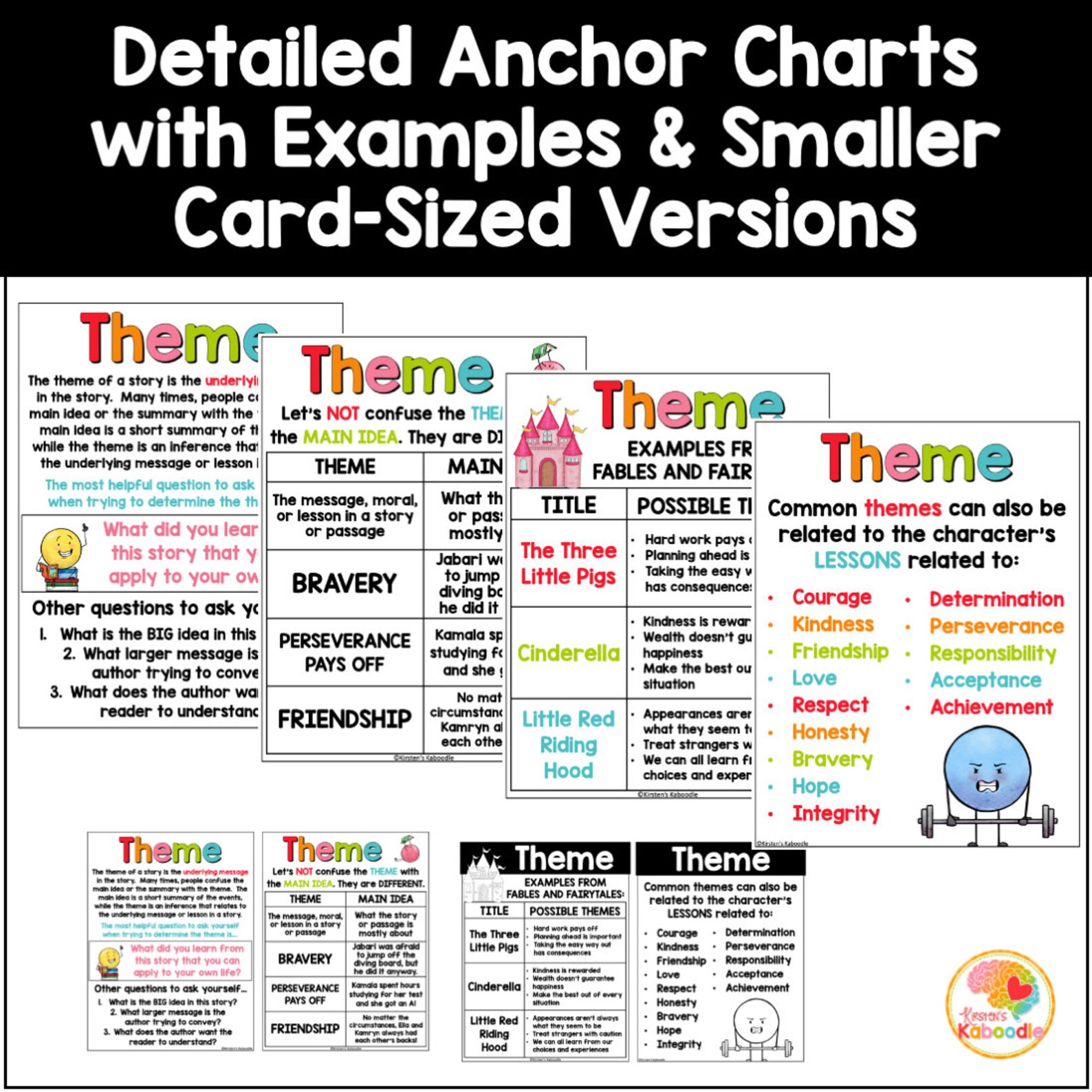 Theme Anchor Charts: Reading Skills Reference Sheets for Teaching Theme ...