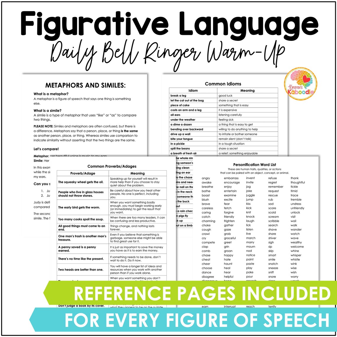 Figurative Language Activities: Daily Warm-up Bell Ringer Journal (bite ...
