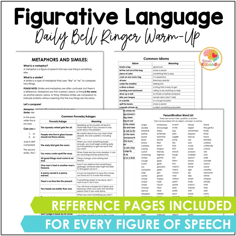 Figurative Language Activities: Daily Warm-up Bell Ringer Journal (bite ...