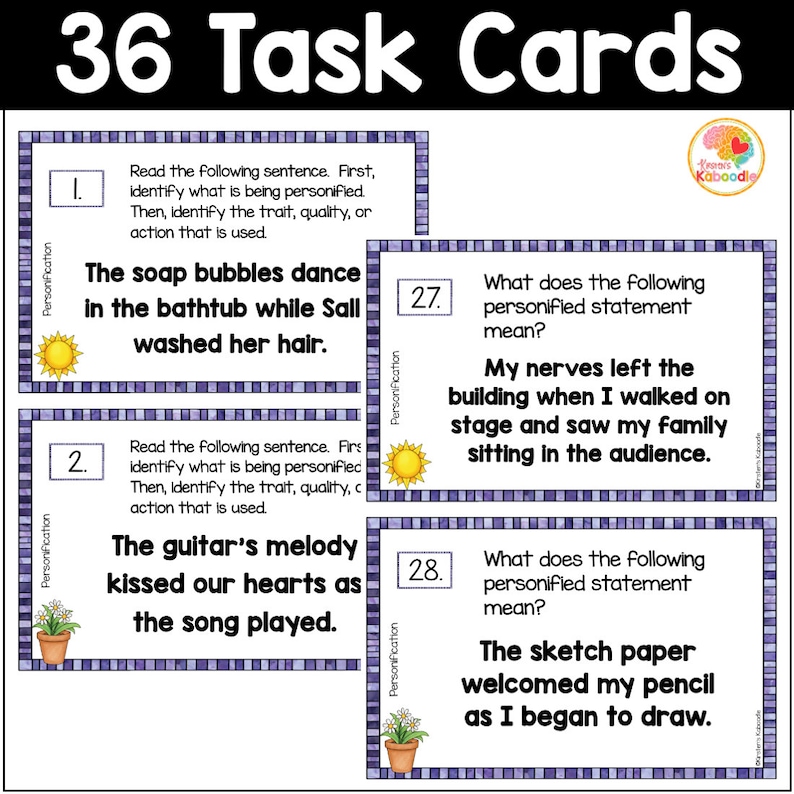 Personification Activities, Task Cards, Anchor Charts, and Worksheets ...