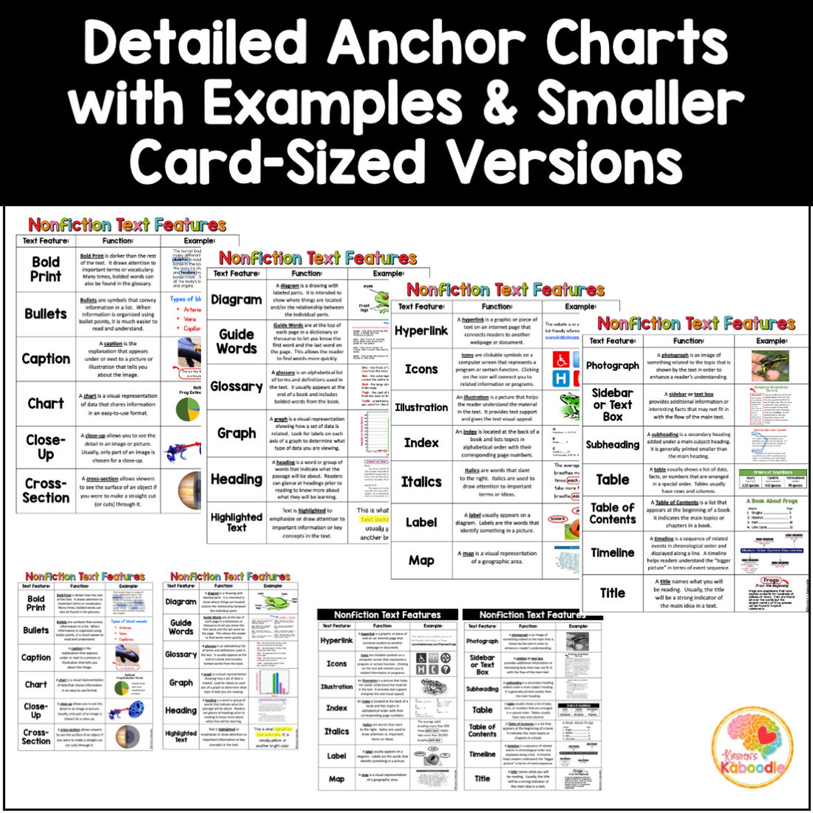 Nonfiction Text Features Anchor Charts: Reading Skills Reference Sheets ...
