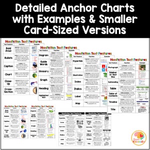 Nonfiction Text Features Anchor Charts: Reading Skills Reference Sheets ...