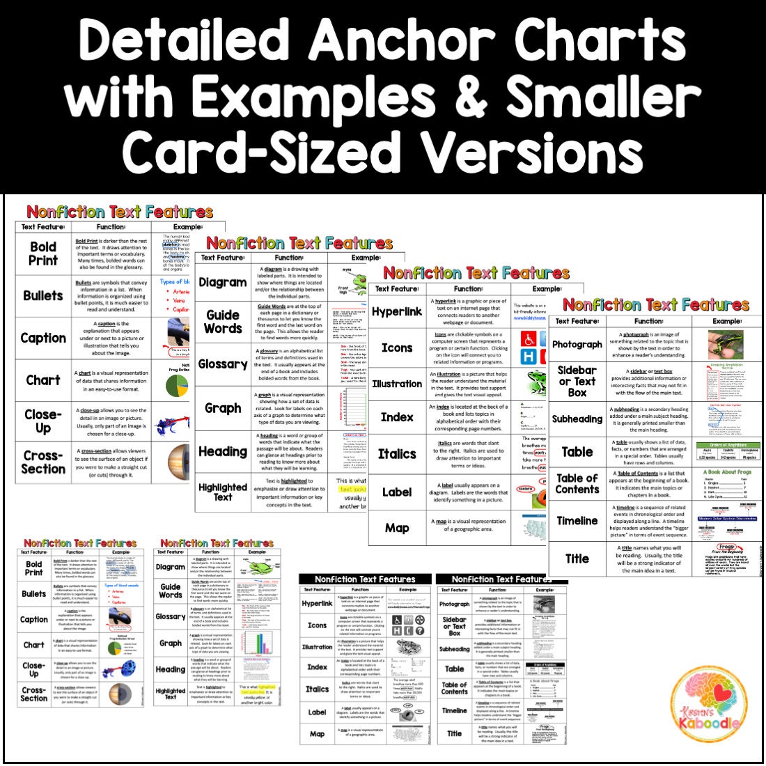Nonfiction Text Features Anchor Charts: Reading Skills Reference Sheets ...