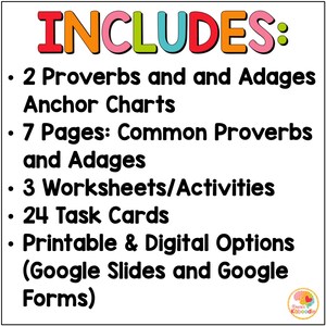 Proverbs and Adages Activities: Task Cards, Anchor Charts, and ...