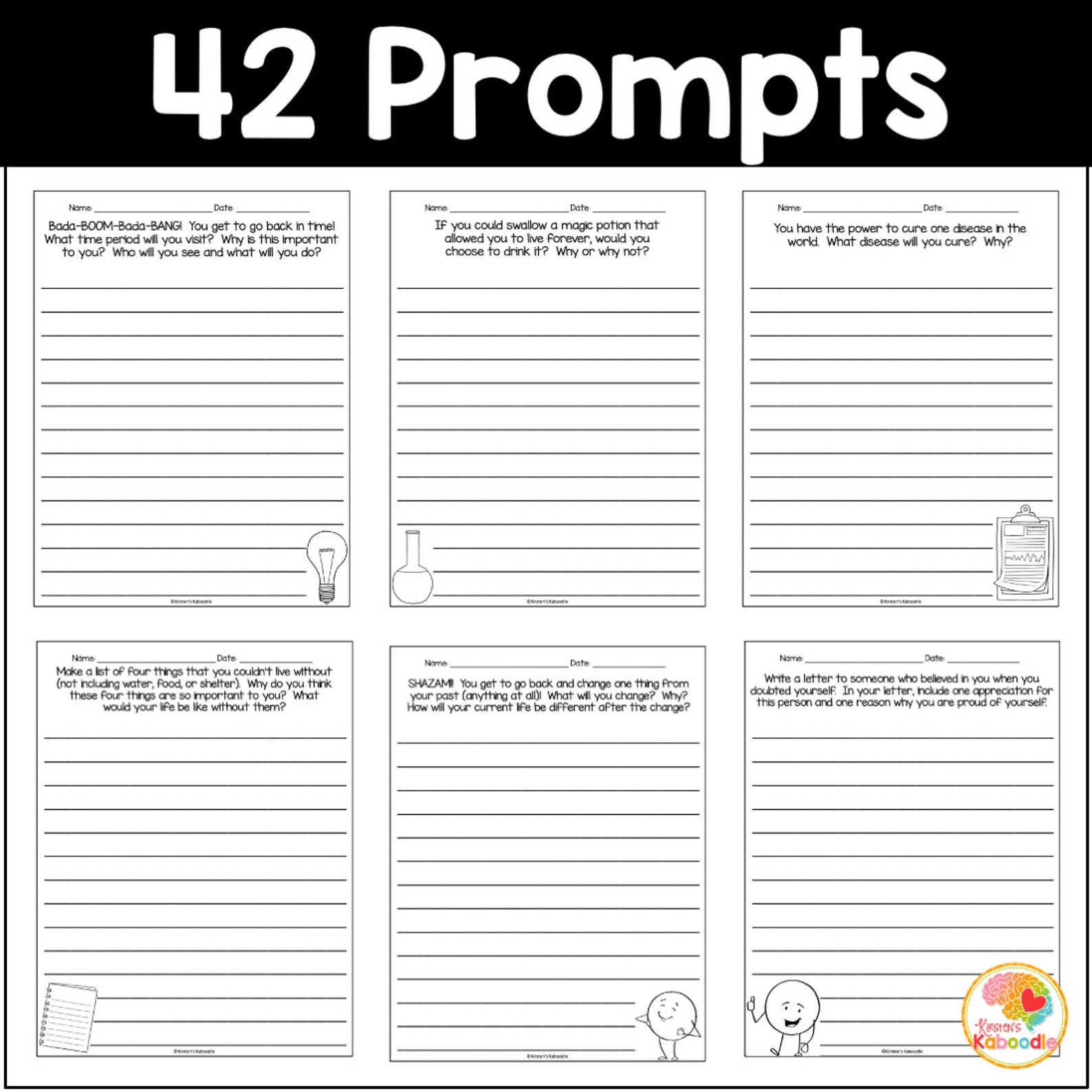 Daily Creative Journal Writing Prompts for 5th-8th Grade - Etsy