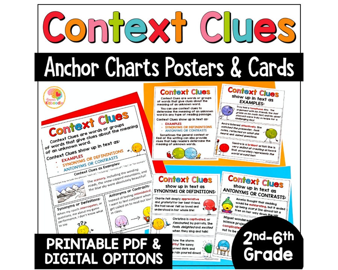 Context Clues Anchor Charts Reading Skills Reference Sheets Etsy