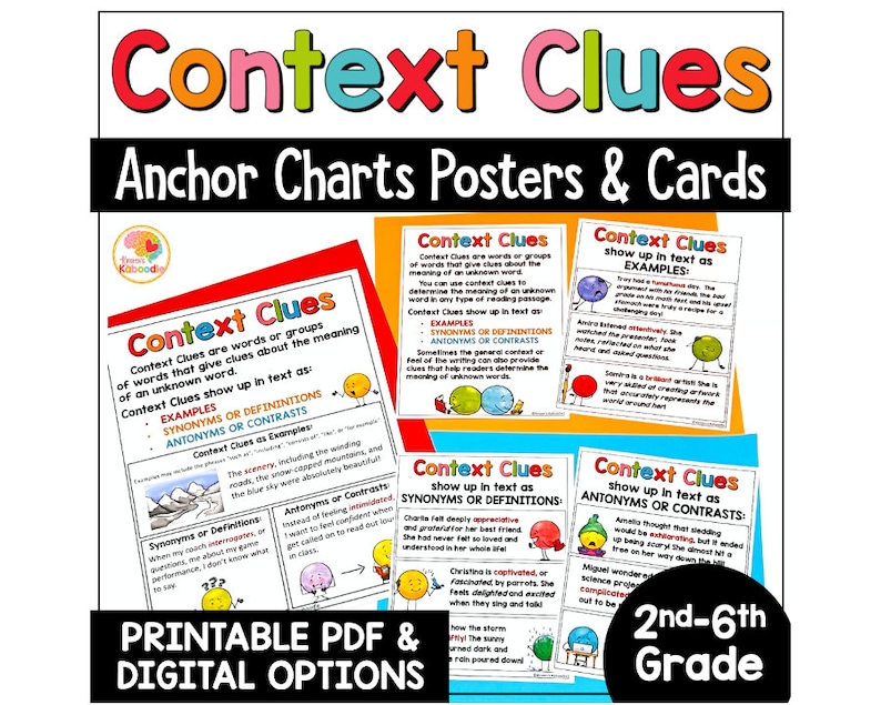 Context Clues Anchor Charts: Reading Skills Reference Sheets - Etsy