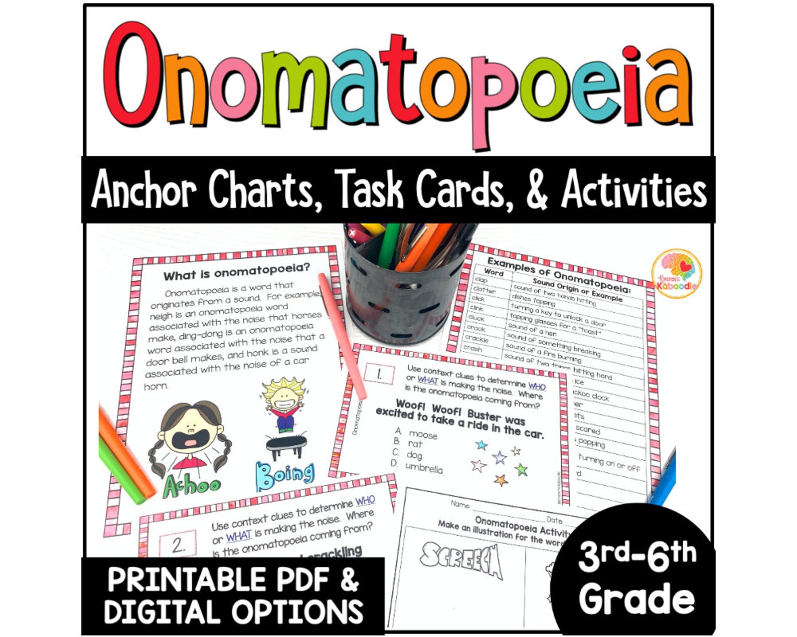 Onomatopoeia Activities Task Cards, Worksheets, and Anchor Charts ...