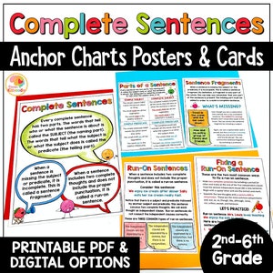 Complete Sentences Anchor Charts: Part of a Sentence Posters and ...