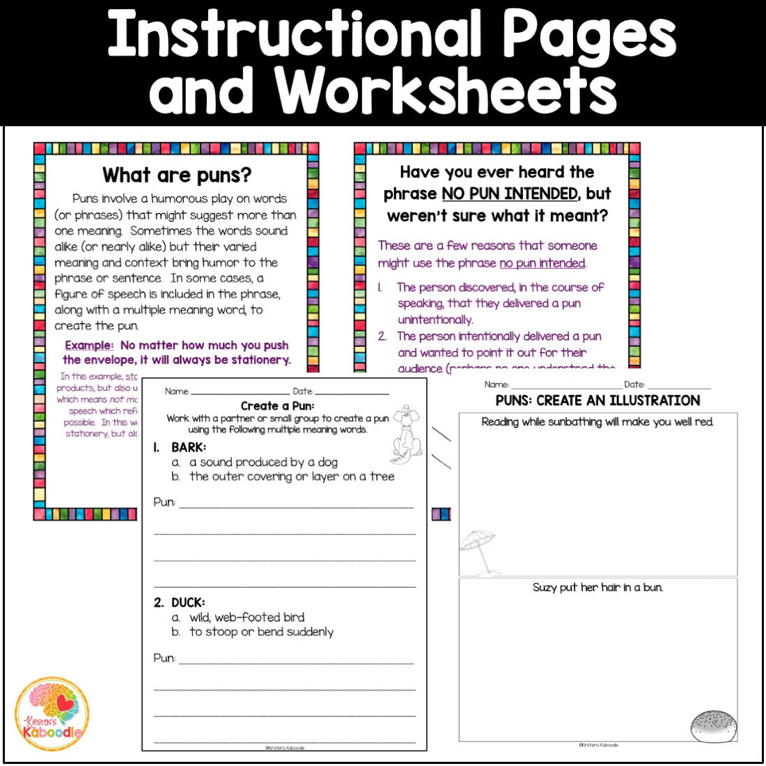 Puns Activities Task Cards, Worksheets, and Anchor Charts for Kids ...