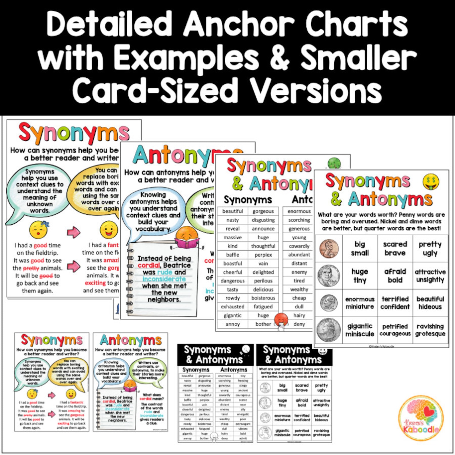 Synonyms and Antonyms Anchor Charts: Word Study Reference Sheets ...