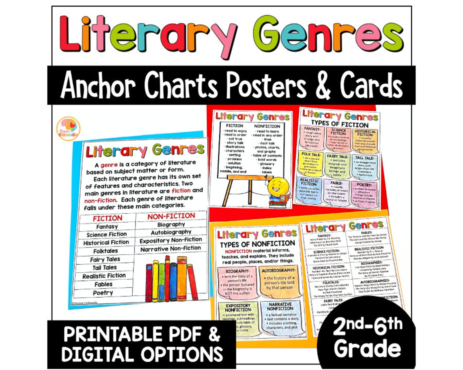 Literary Genres Anchor Charts: Genres of Literature Reading Skills ...