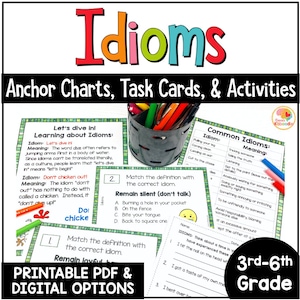 Idioms Worksheets, Task Cards, and Anchor Charts - Etsy