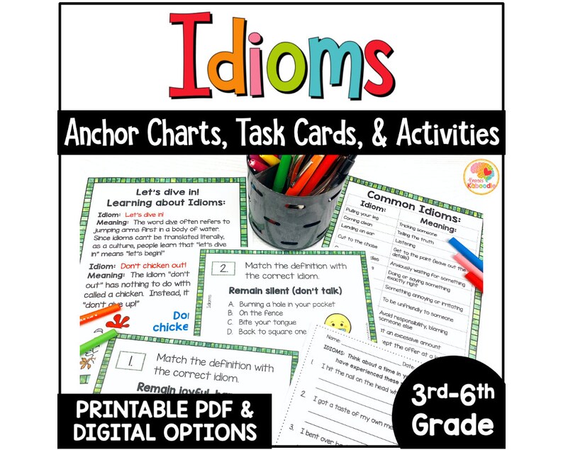 Idioms Worksheets, Task Cards, and Anchor Charts - Etsy