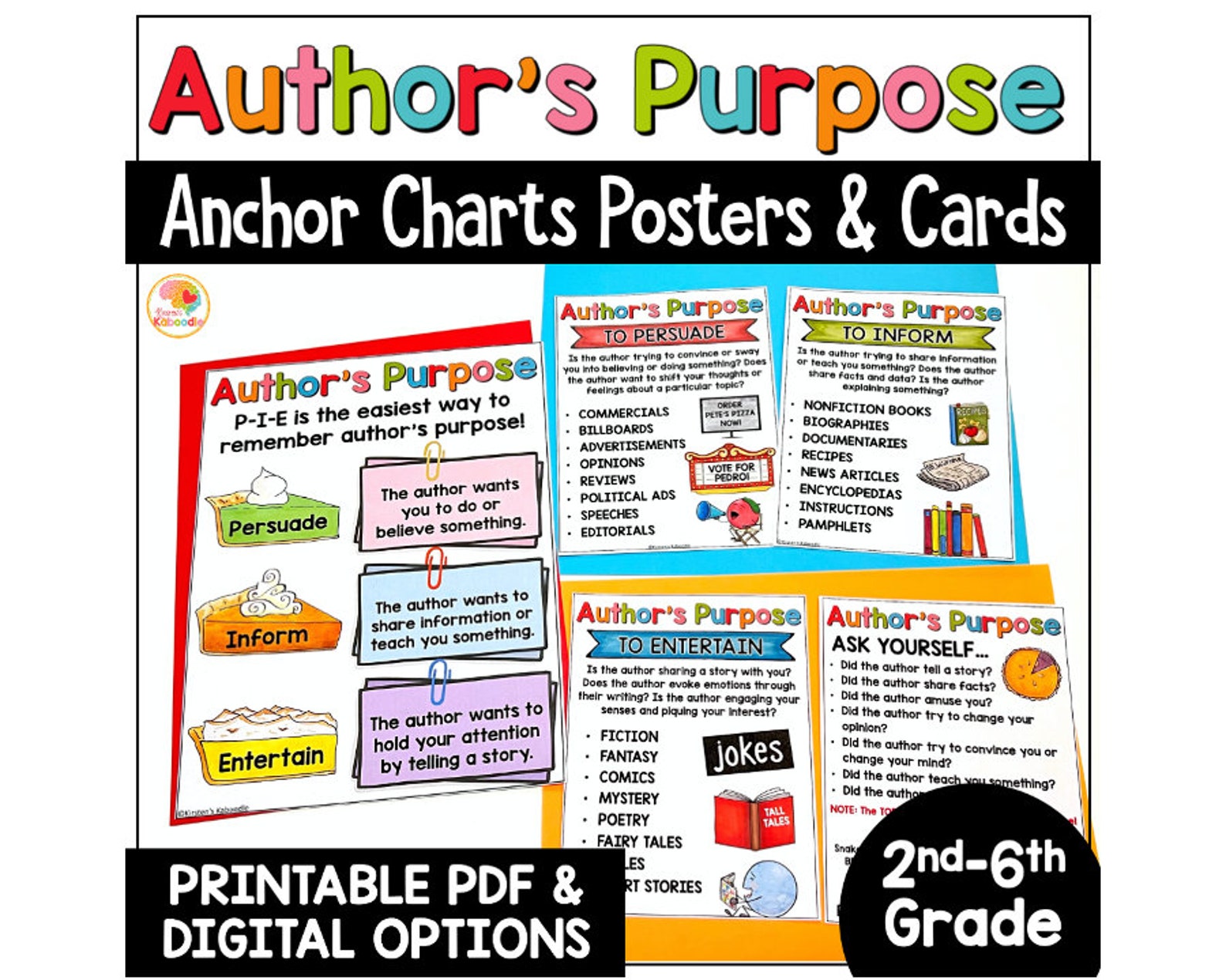 Author's Purpose Anchor Charts Posters, Reading Skills Reference Sheets ...