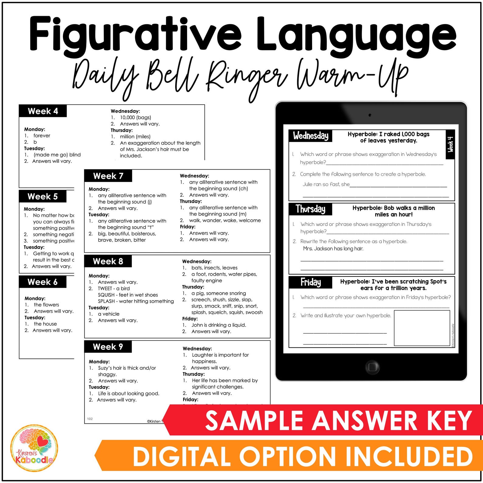 Figurative Language Activities: Daily Warm-up Bell Ringer Journal (bite ...