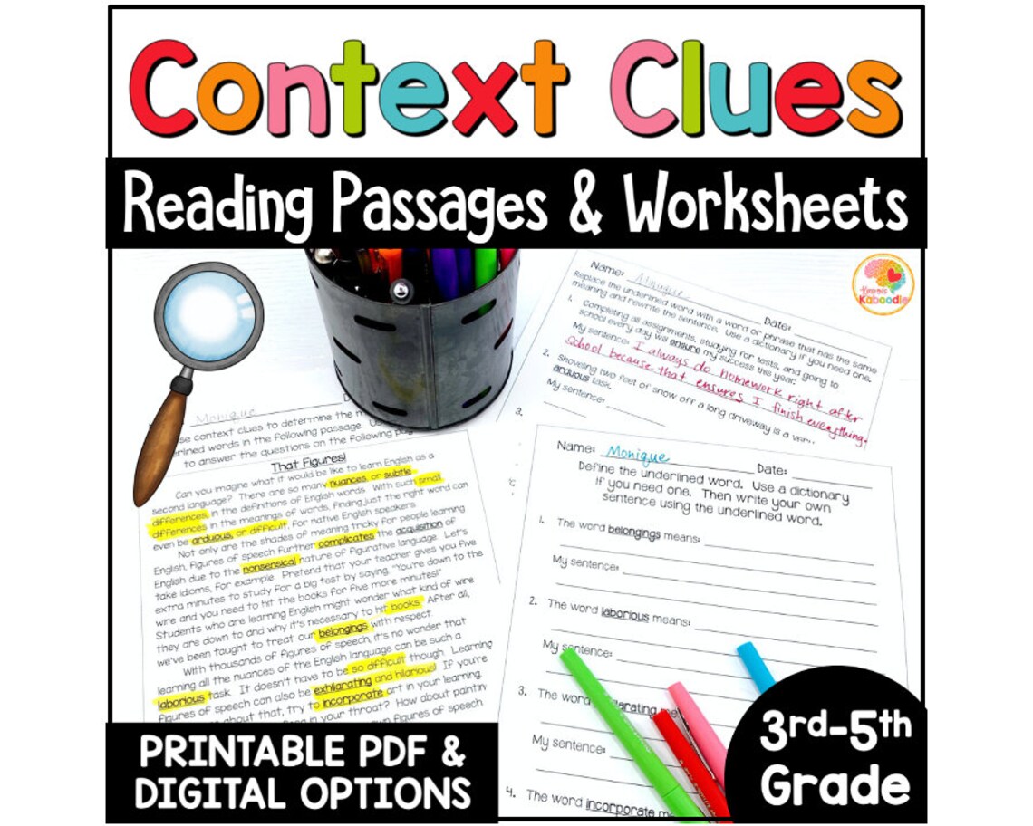 Context Clues Activities: Reading Passages Worksheets, Anchor Charts ...
