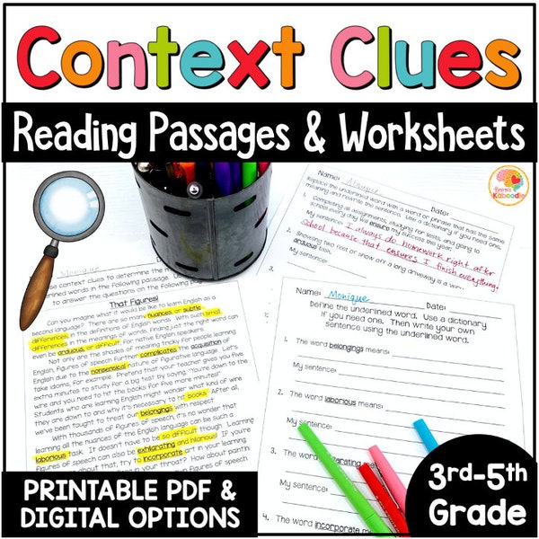 Context Clues Activities: Reading Passages Worksheets, Anchor Charts ...