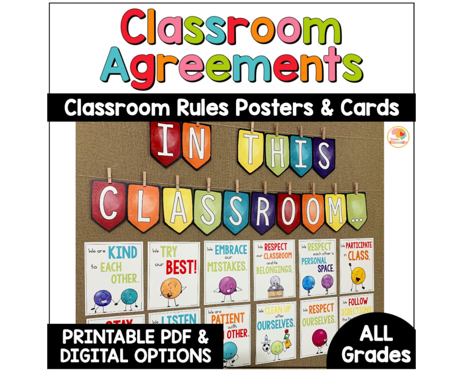 Classroom Rules Posters for Kids, Classroom Agreements Bulletin Board ...