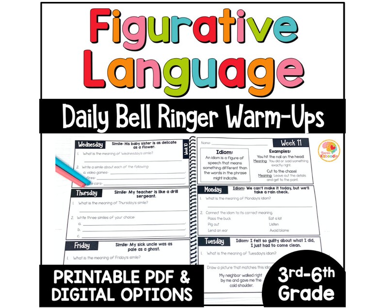 Figurative Language Activities: Daily Warm-up Bell Ringer Journal - Etsy