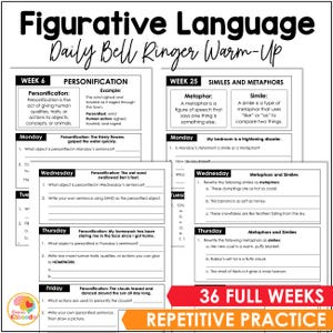 Figurative Language Activities: Daily Warm-up Bell Ringer Journal (bite ...