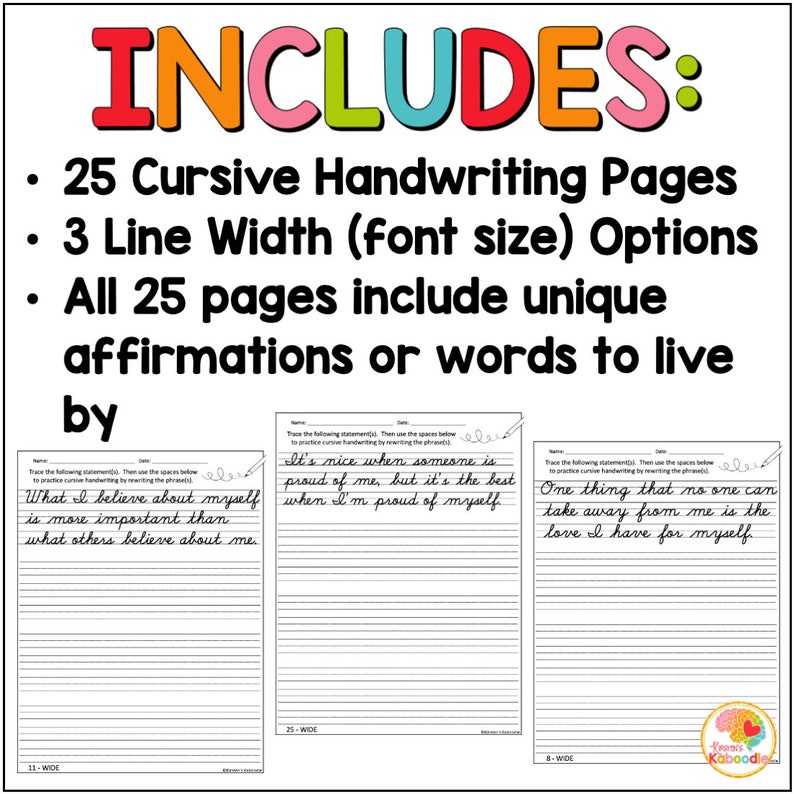 Cursive Handwriting Practice for Kids Using Positive Affirmations and ...
