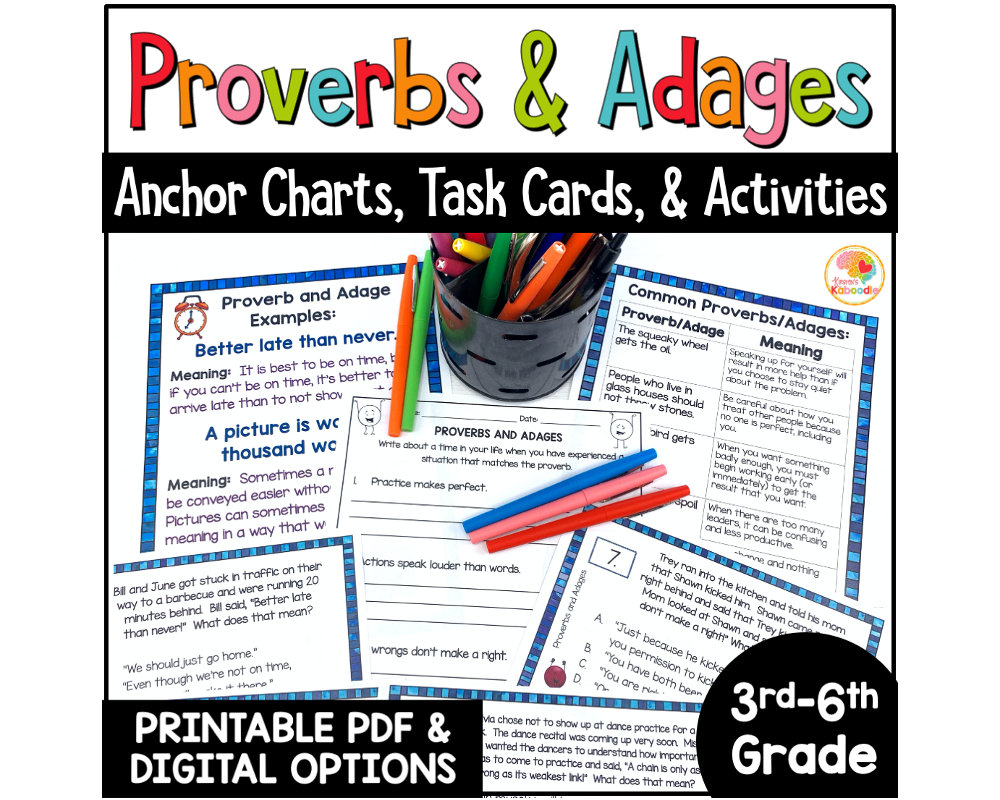 Proverbs and Adages Activities: Task Cards, Anchor Charts, and ...