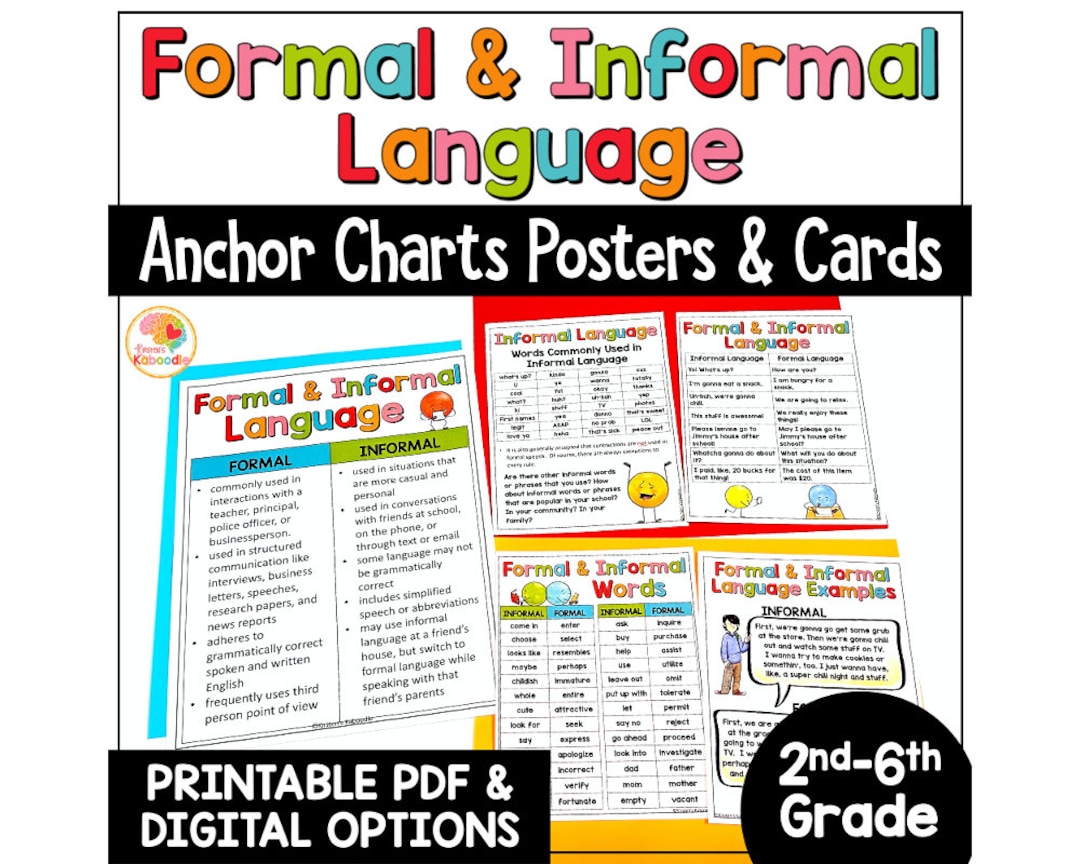 Formal and Informal Language Anchor Charts: Reading Skills Reference ...
