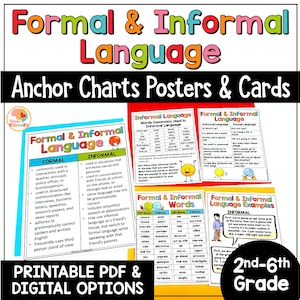 Formal and Informal Language Anchor Charts: Reading Skills Reference ...